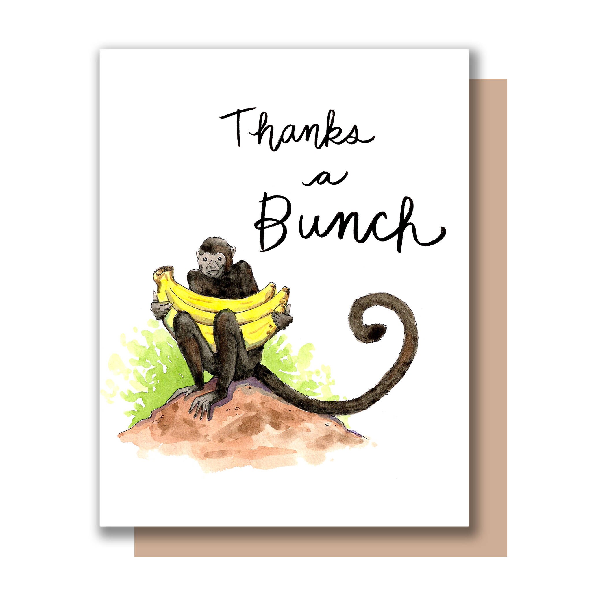 Thanks A Bunch Monkey And Bananas Thank You Card | Etsy