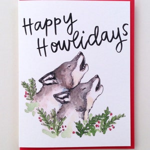 Happy Howlidays Wolves Howling Happy Holidays Wolf Christmas Card - Etsy