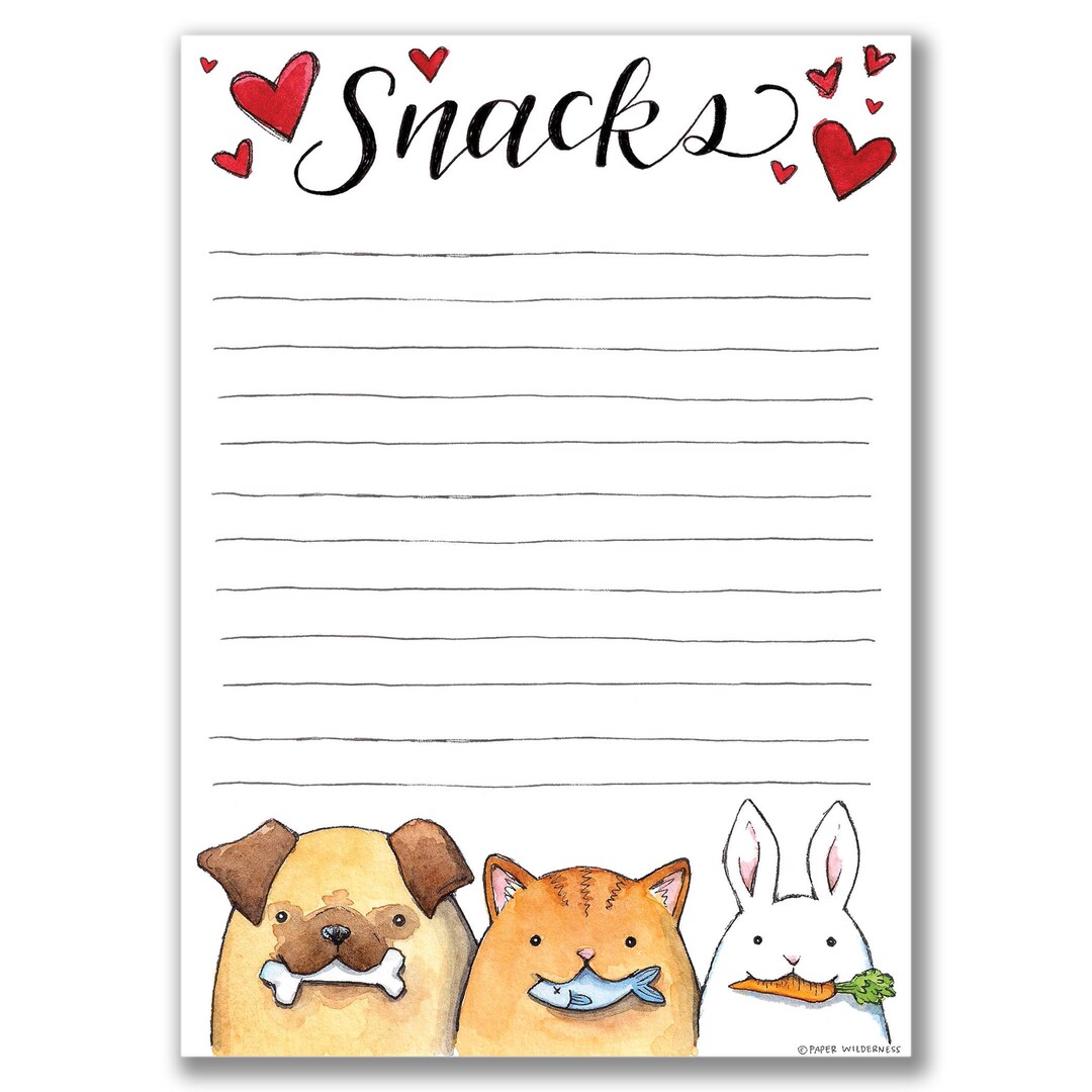 Snacks Dog Cat Bunny Grocery List Notepad Notes - Etsy