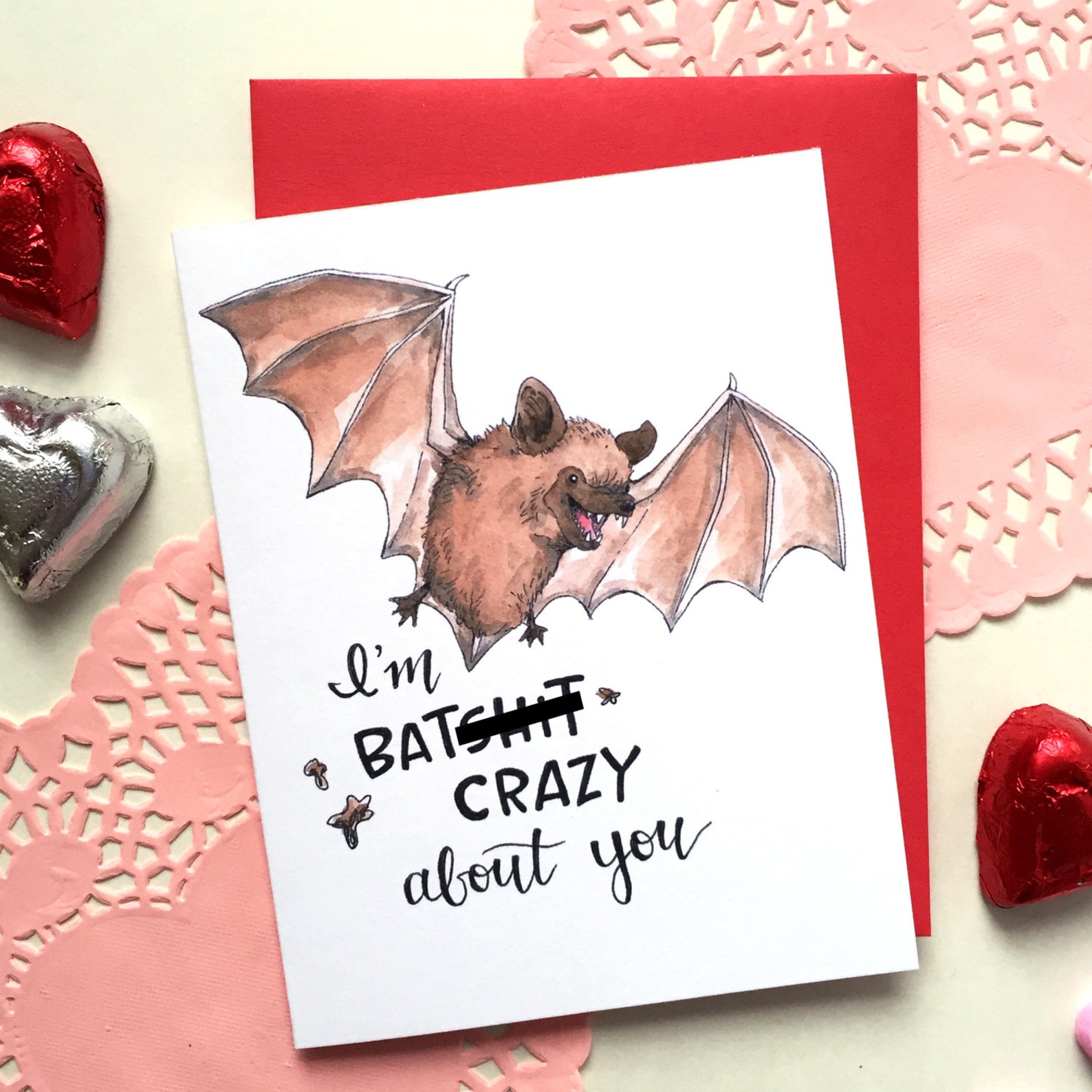 I'm Batsht Crazy About You Bat Valentine Love Card | Etsy