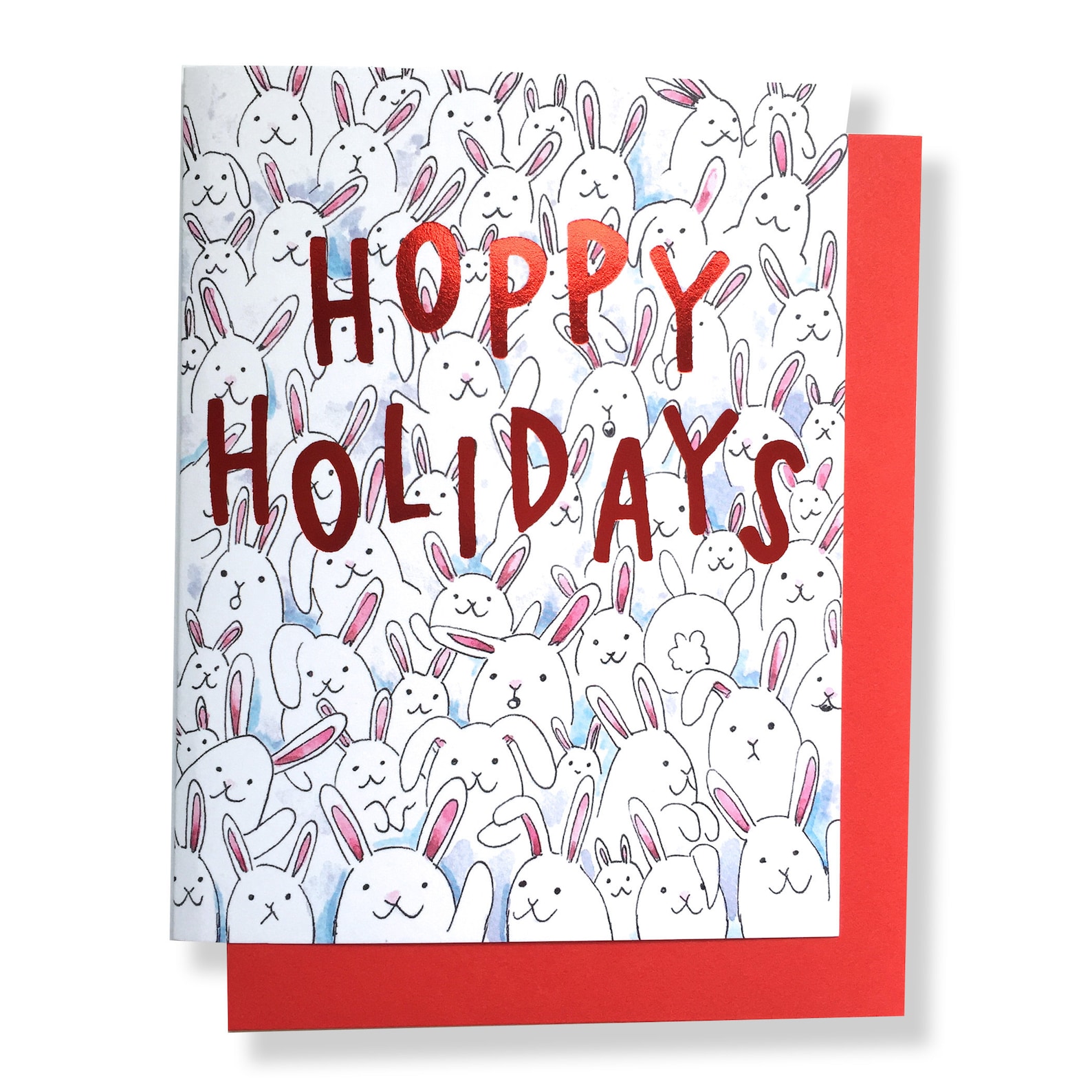 Hoppy Holidays Bunny Rabbit Happy Holidays Red Foil Card | Etsy