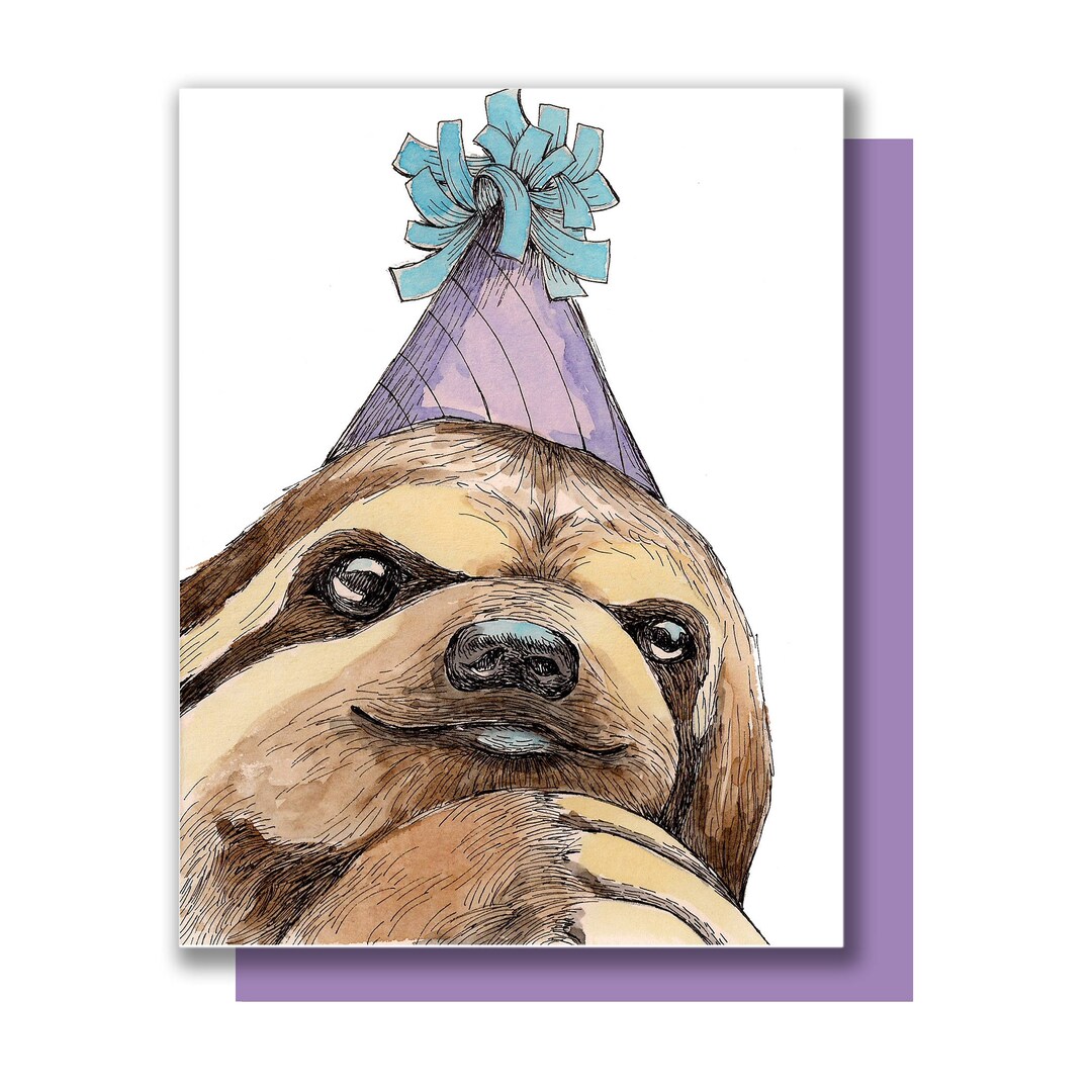 Party Sloth Happy Birthday Celebration Card - Etsy