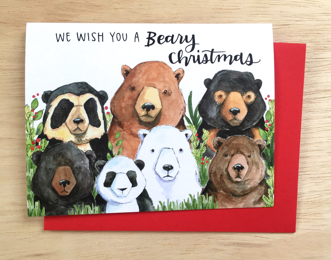 We Wish You A Beary Christmas Cute Bears Merry Christmas Card - Etsy