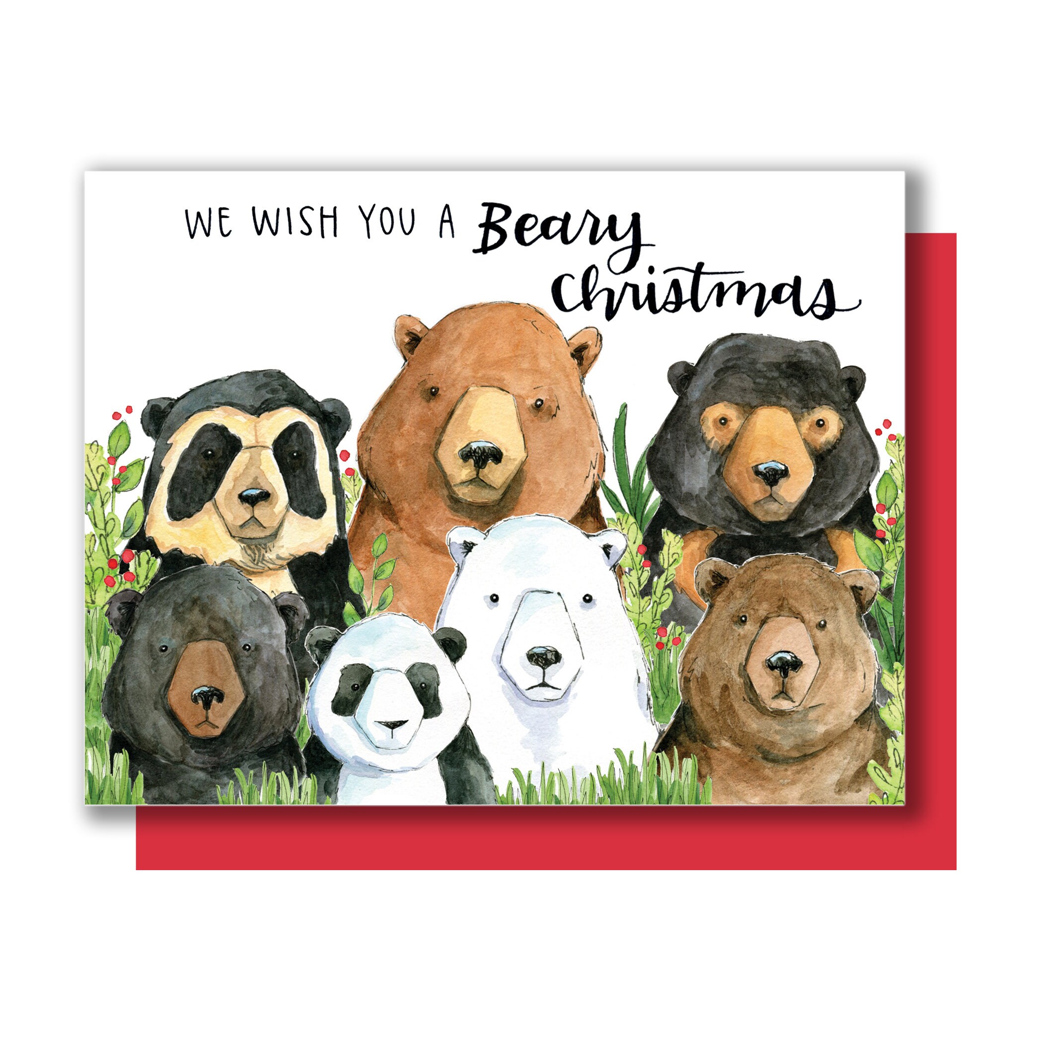 We Wish You A Beary Christmas Cute Bears Merry Christmas Card - Etsy