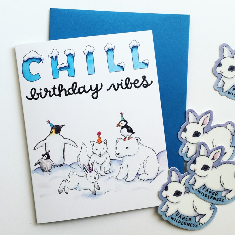 Chill Birthday Vibes Arctic Animals Happy Birthday Card - Etsy