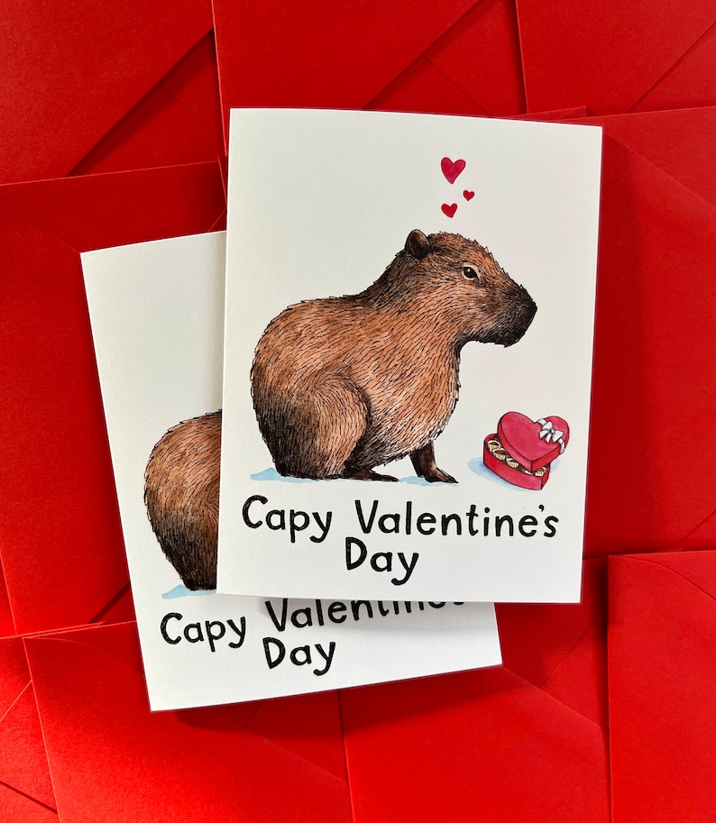 Capy Valentine's Day Capybara Happy Vday Love Card - Etsy