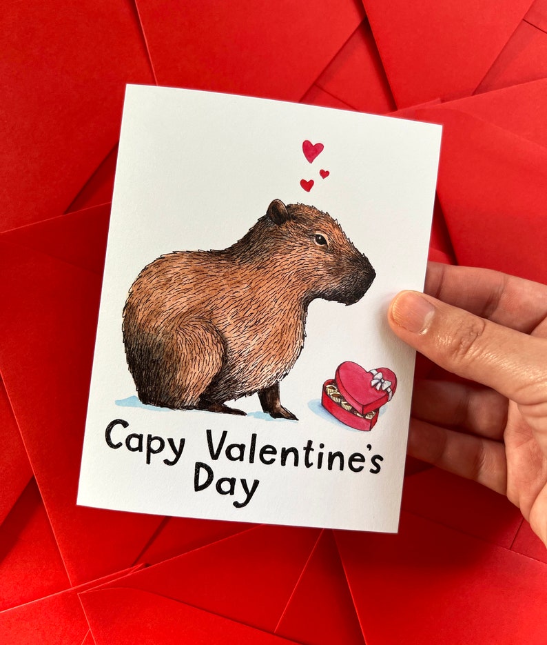 Capy Valentine's Day Capybara Happy Vday Love Card - Etsy