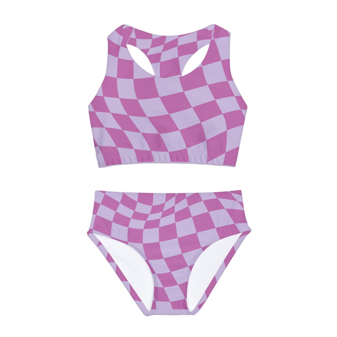 Girls Pink Periwinkle Wavy Check Two Piece Swimsuit - Etsy