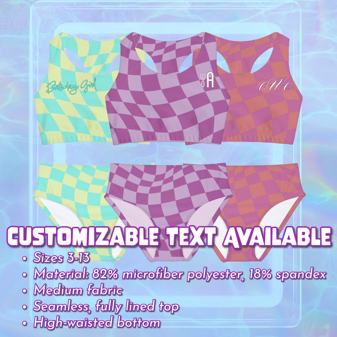 Girls Customizable Two-toned Wavy Check Two-piece Swimsuit Bikini - Etsy