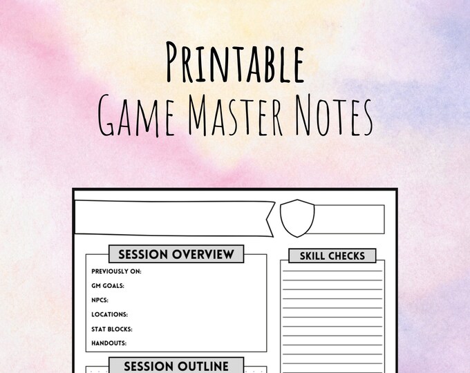 Printable D&D GM/DM Notes for TTRPG (digital Download) - Etsy