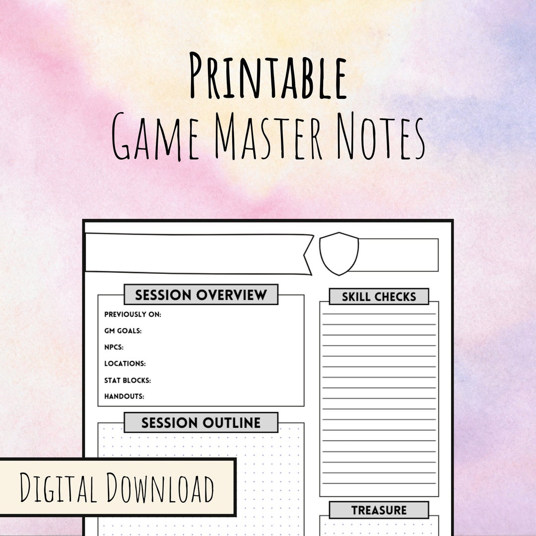 Printable D&D GM/DM Notes for TTRPG digital Download - Etsy