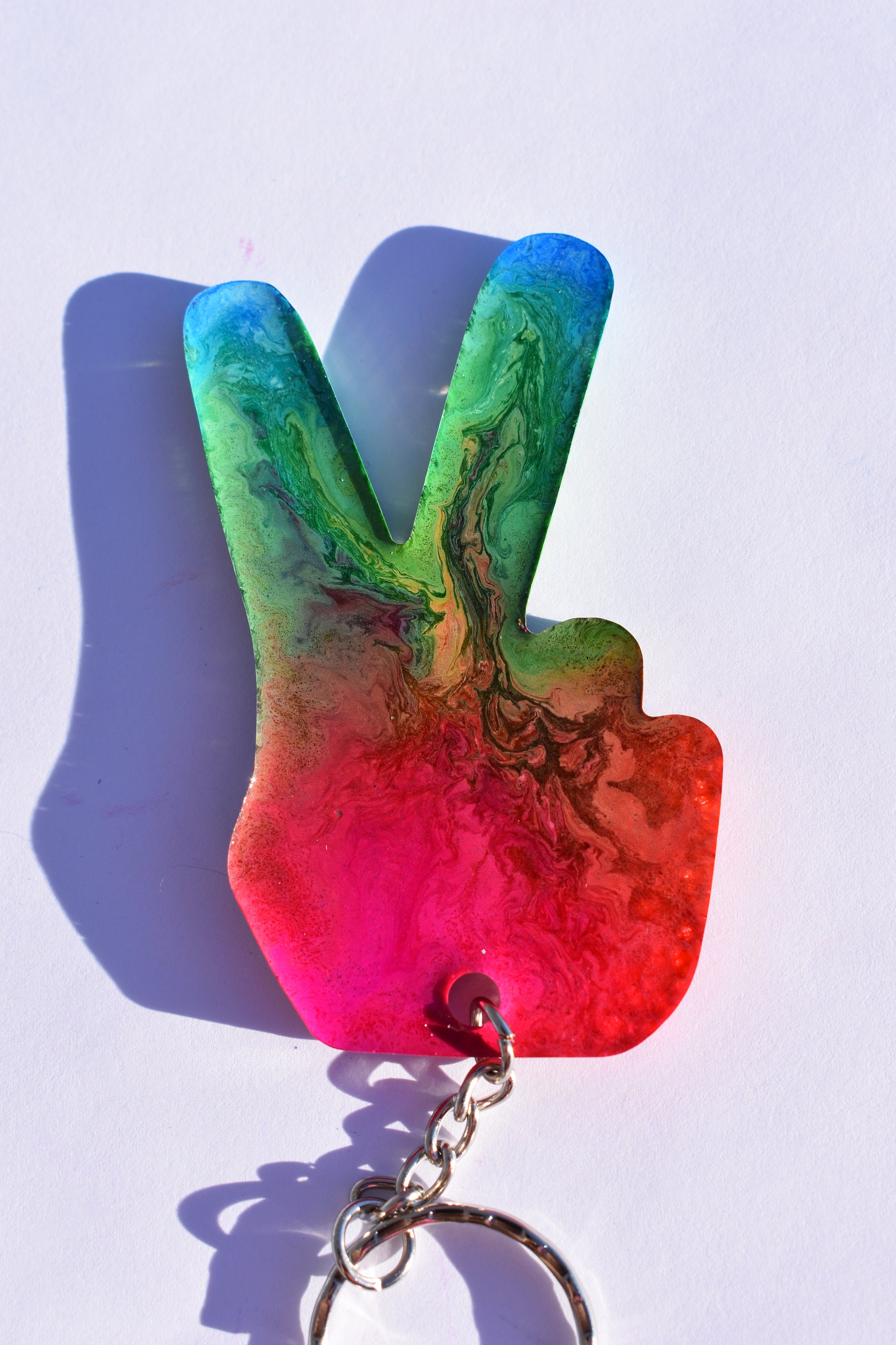Peace peace hand sign UV REACTIVE glitter keychain Rose gold | Etsy