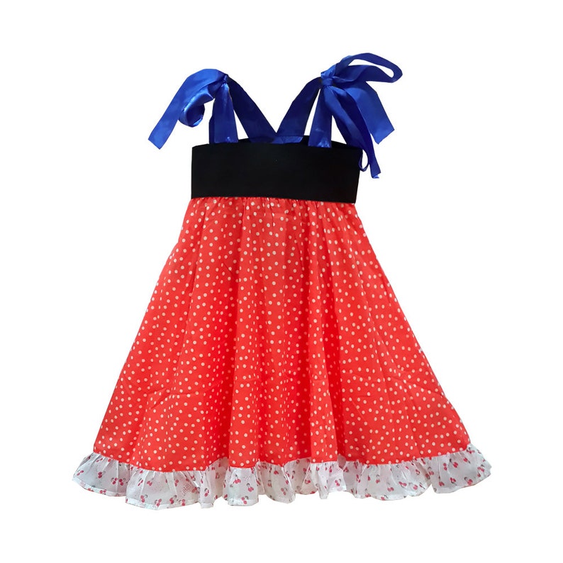 Summer Girl's Flared Dress With Straps, Red and White Dot Dress, for ...