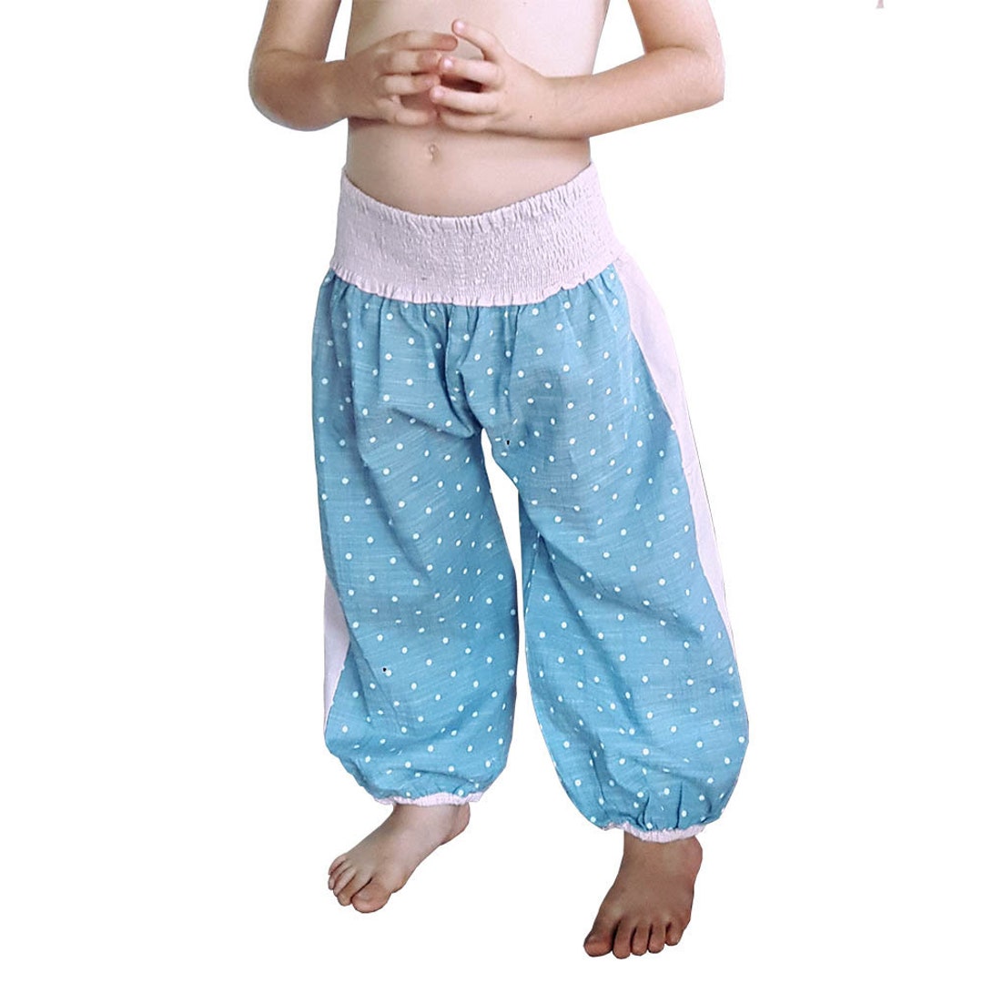 Aladdin Girl's Summer Pants, Girl's Harem Pants, Blue Chambray Fabric ...