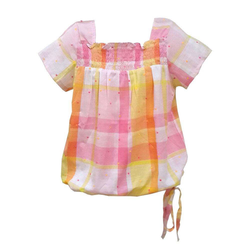 Acid Colors Checkered Top for Girls, Summer Girl's Top, Pink, Yellow ...