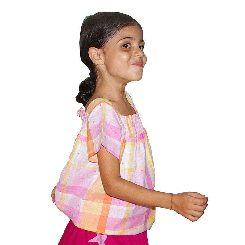 Acid Colors Checkered Top for Girls, Summer Girl's Top, Pink, Yellow ...