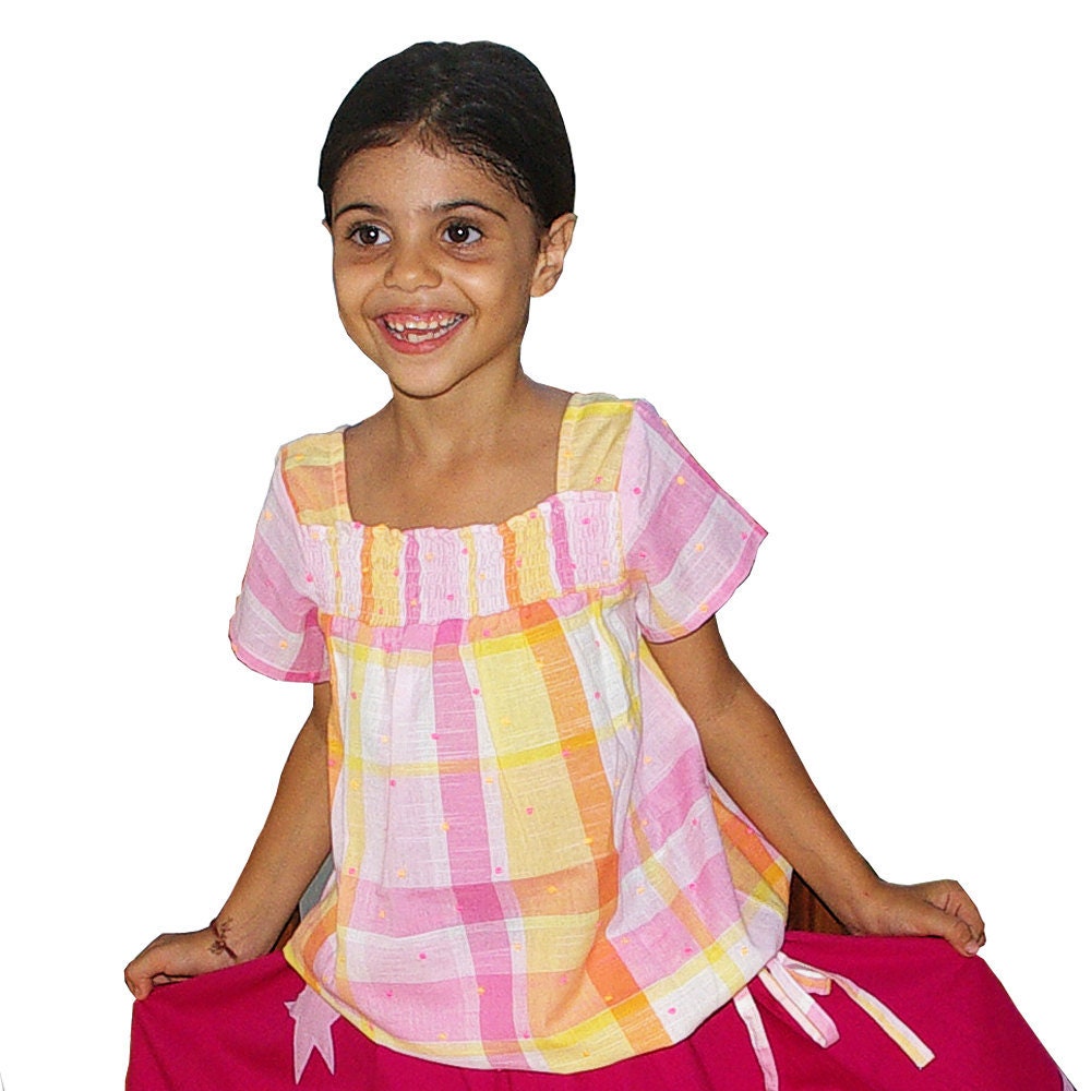 Acid Colors Checkered Top for Girls, Summer Girl's Top, Pink, Yellow ...