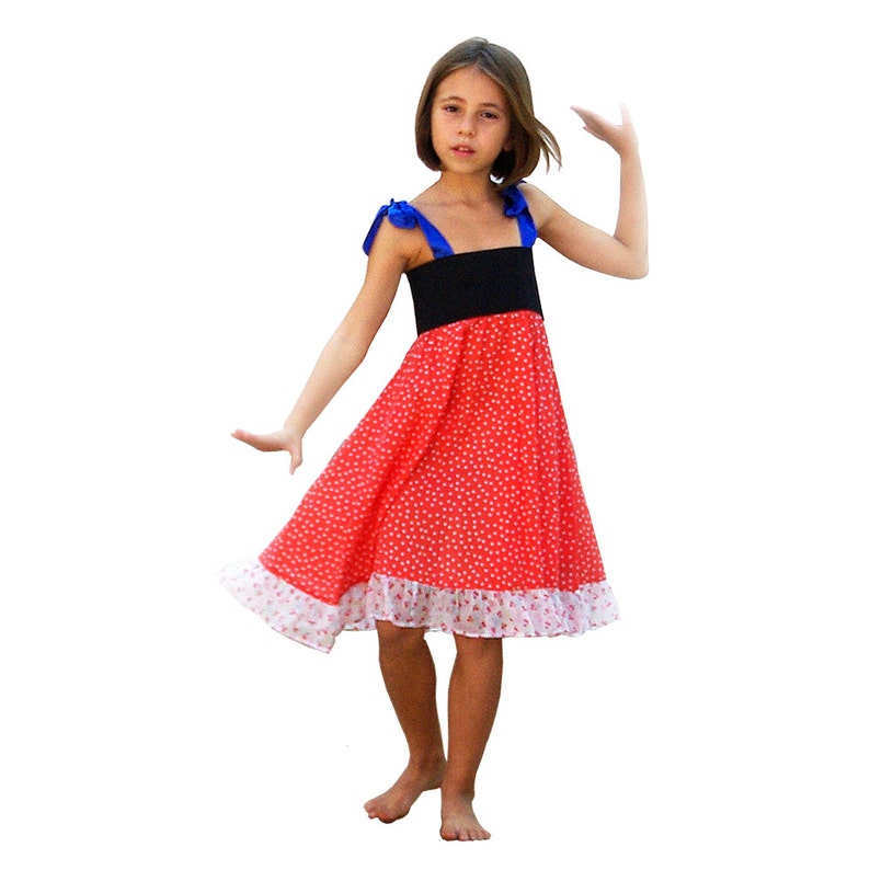 Summer Girl's Flared Dress With Straps, Red and White Dot Dress, for ...