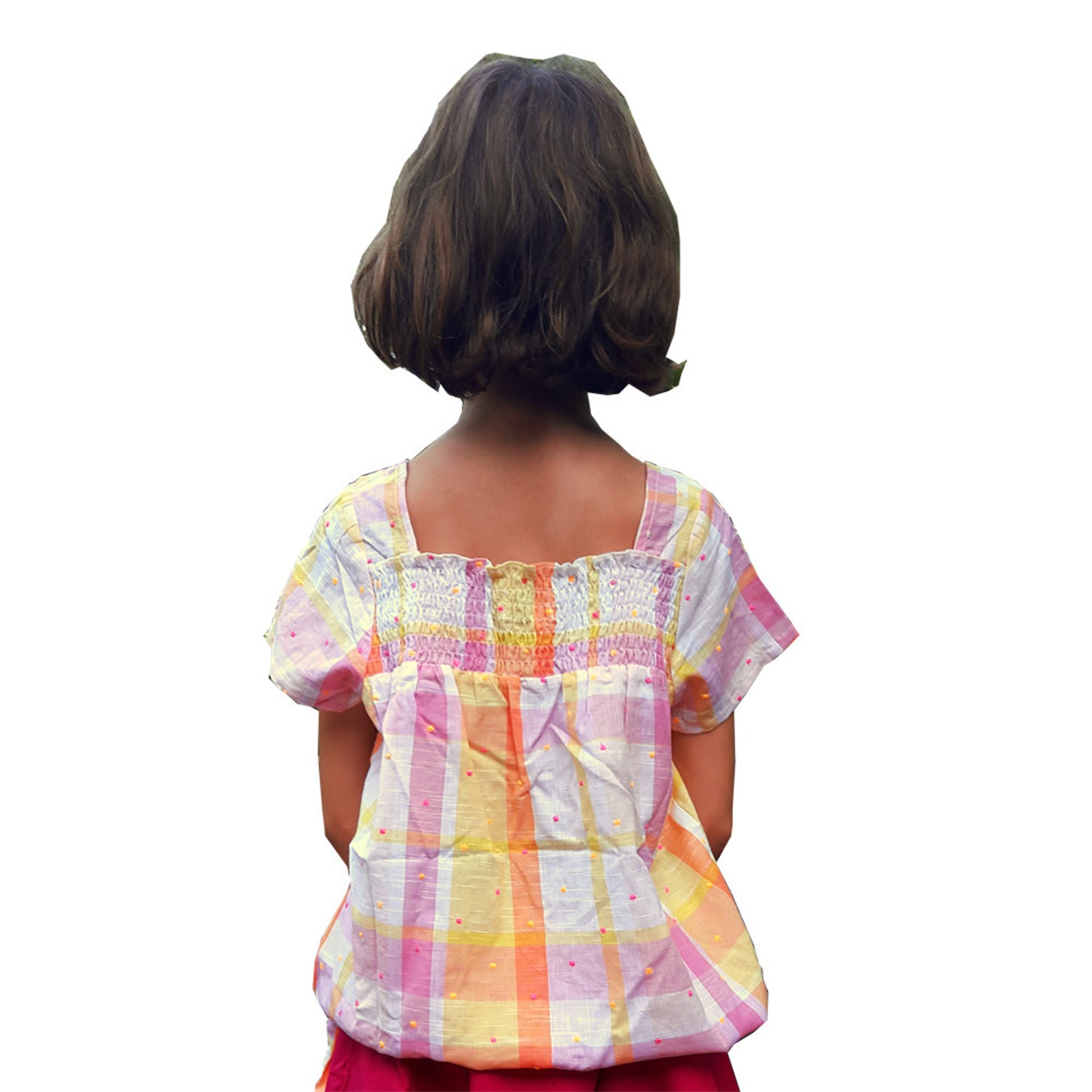 Acid Colors Checkered Top for Girls, Summer Girl's Top, Pink, Yellow ...