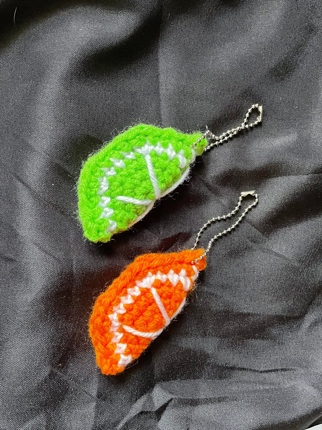 Handmade Crochet Citrus Slice Keychain/rear View Mirror Charm (lemon ...