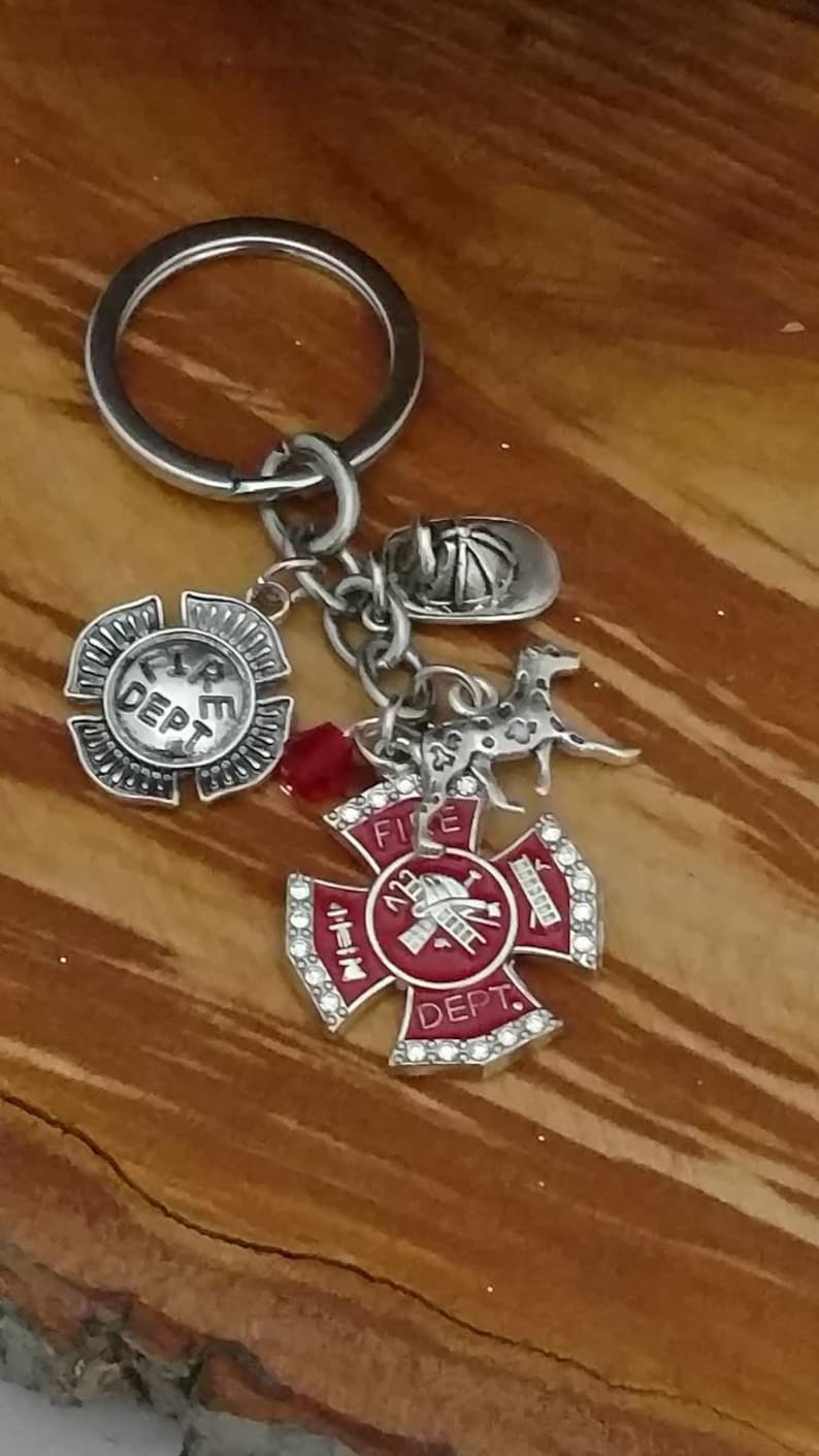 Firefighter Keychain for Fireman or Fire Chief with Maltese | Etsy