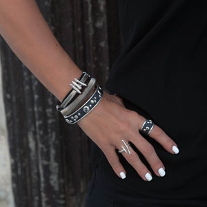 Women's Silver and Leather Open Cuff Bracelet, Unique Jewelry, Chunky ...