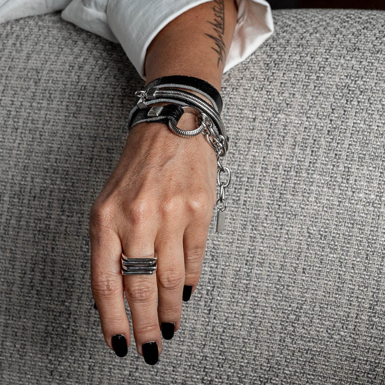 Edgy Bracelet Set, Wrap Leather and Metal Bracelets for Every Day Rock ...