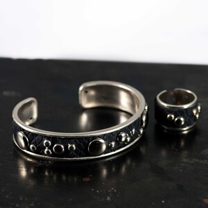 Women's Silver and Leather Open Cuff Bracelet, Unique Jewelry, Chunky ...