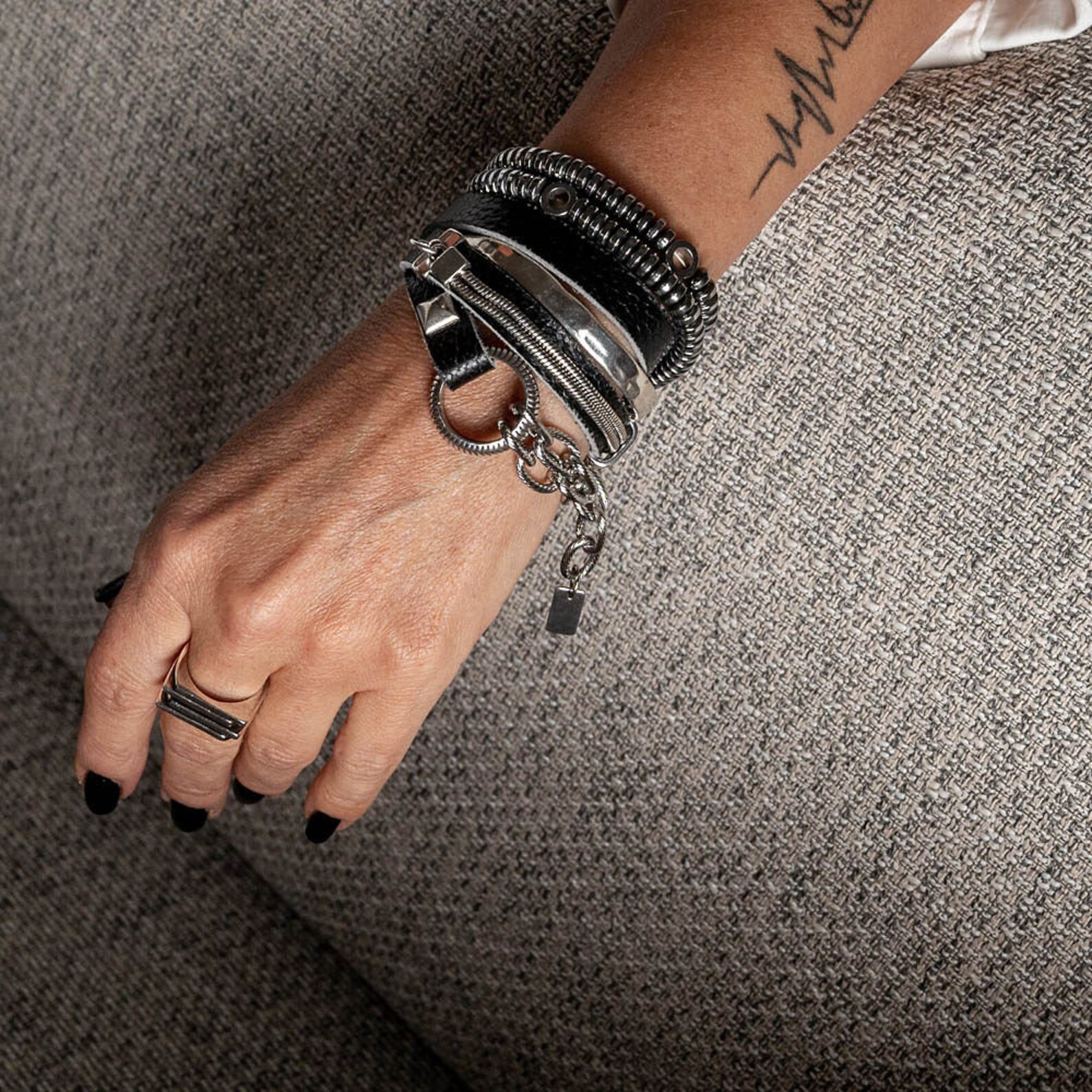 Edgy Bracelet Set, Wrap Leather and Metal Bracelets for Every Day Rock ...