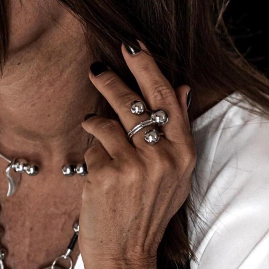 Edgy Chic Stainless Steel Ball Ring, Triple Ball Ring, Statement ...