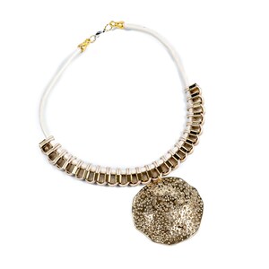 Necklace With Textured Gold-plated Pendant, Edgy Link Chain Woven With ...