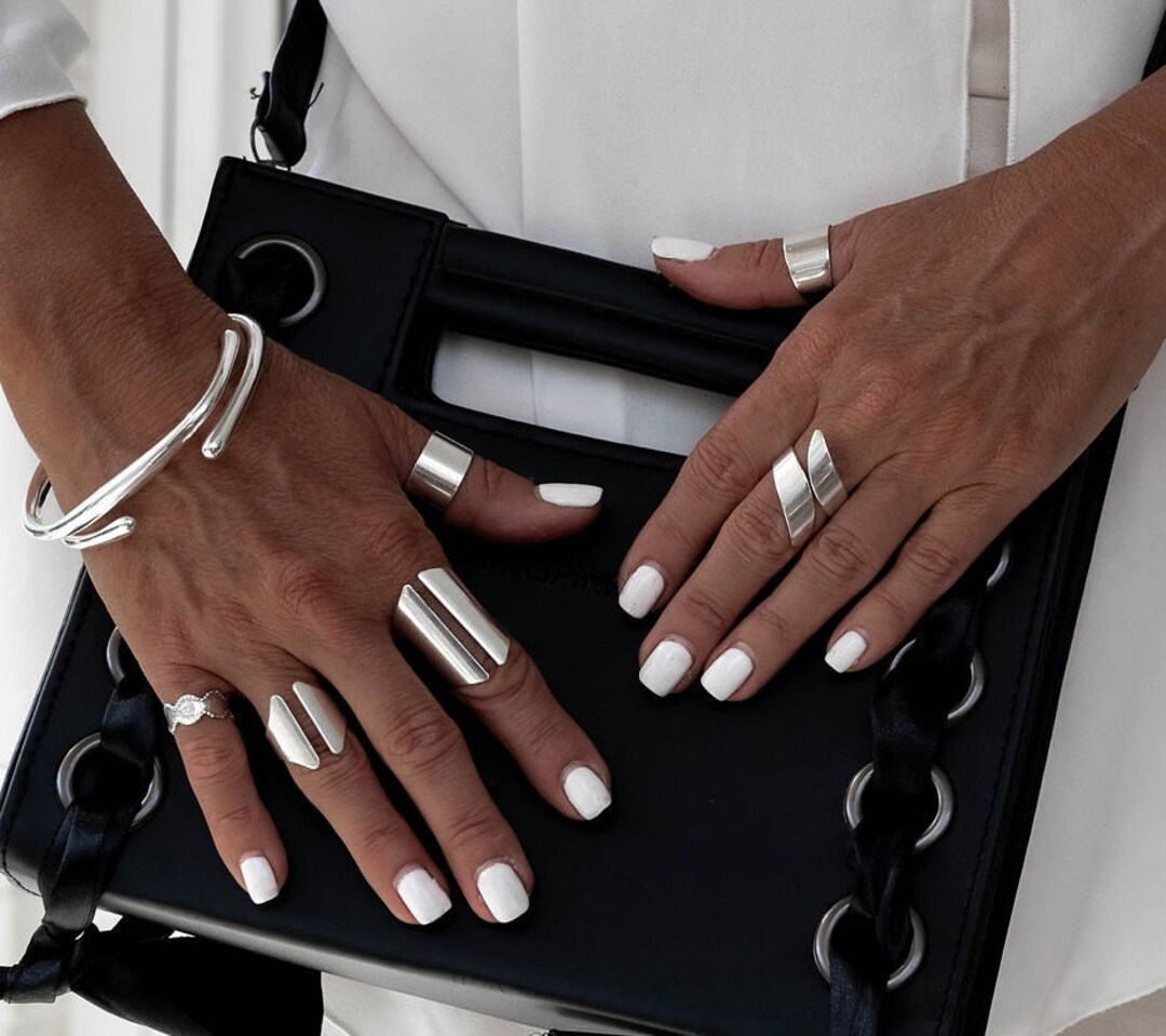 Silver-plated Statement Ring Set. Adjustable Silver Chunky Rings - Etsy
