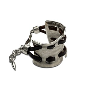 Unique Wide Arm Cuff With Leather, Unode50 Style Bracelet, Unisex Bold ...