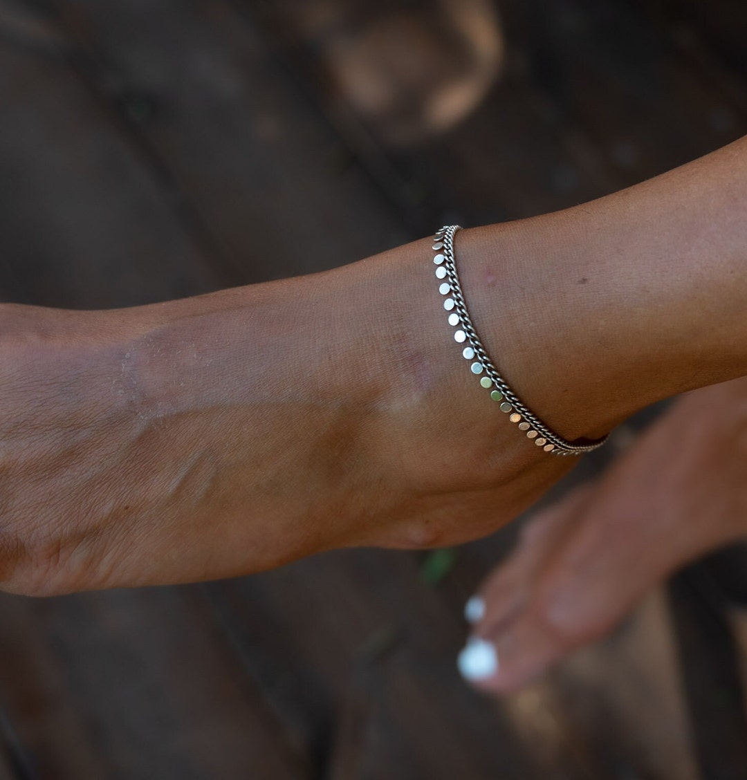 Elegant Anklet With Charms, 999 Silver Antique Plated Leg Bracelet - Etsy