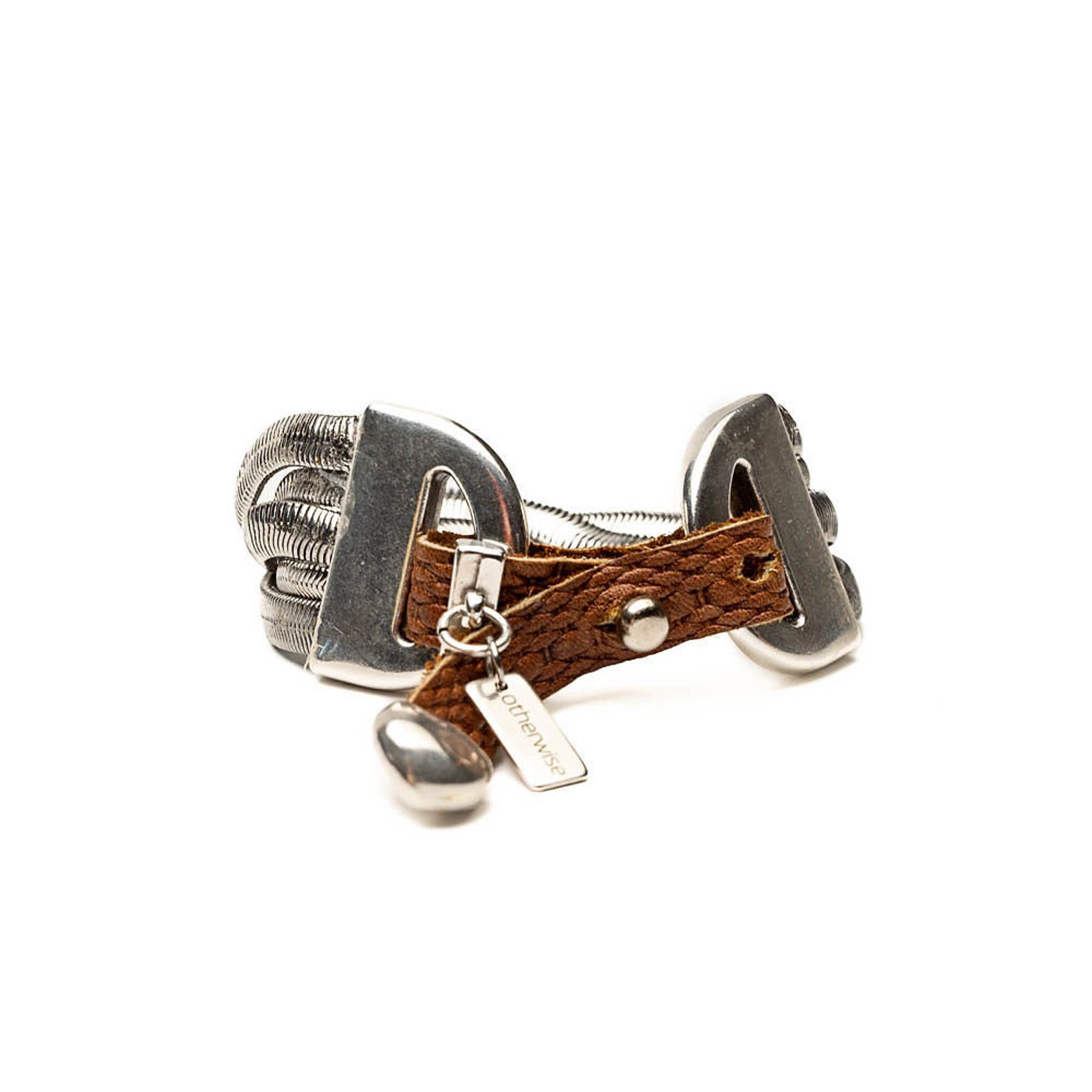 Bold Snake Chains Bracelet With Neutral Woven Leather Band, Unique ...
