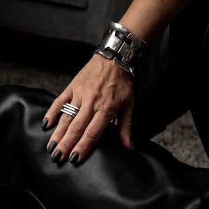 Unique Wide Arm Cuff With Leather, Unode50 Style Bracelet, Unisex Bold ...