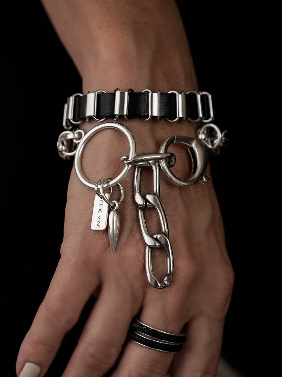 Leather and Chain Wrap Bracelet, Edgy Stainless Steel Bracelet With ...