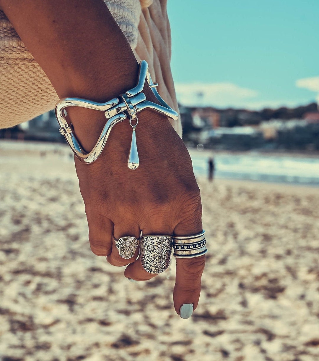 Unique Edgy Silver Bracelet, Chunky Statement Metal Cuff - Etsy