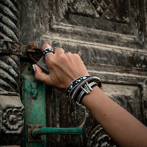 Women's Silver and Leather Open Cuff Bracelet, Unique Jewelry, Chunky ...