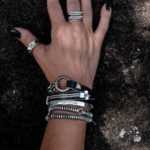 Edgy Bracelet Set, Wrap Leather and Metal Bracelets for Every Day Rock ...