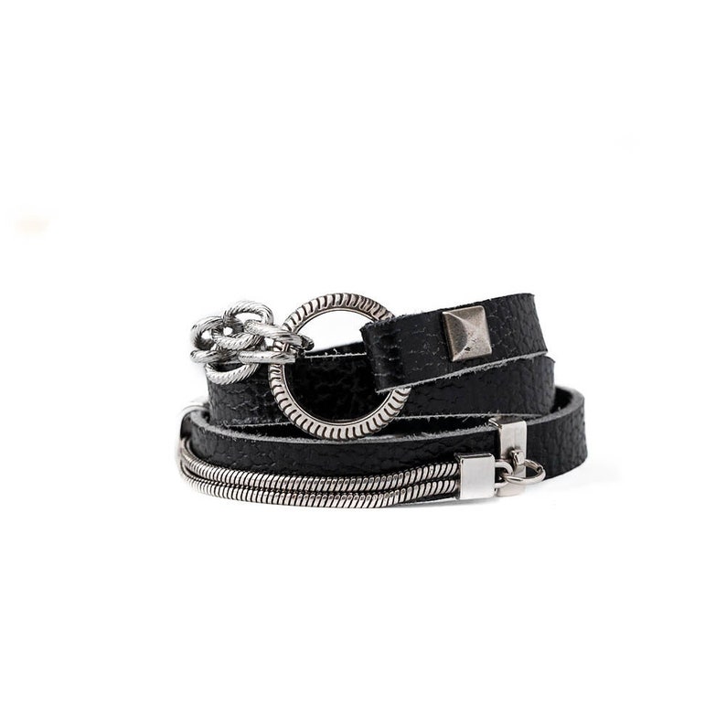Edgy Bracelet Set, Wrap Leather and Metal Bracelets for Every Day Rock ...