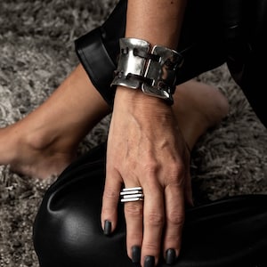 Unique Wide Arm Cuff With Leather, Unode50 Style Bracelet, Unisex Bold ...