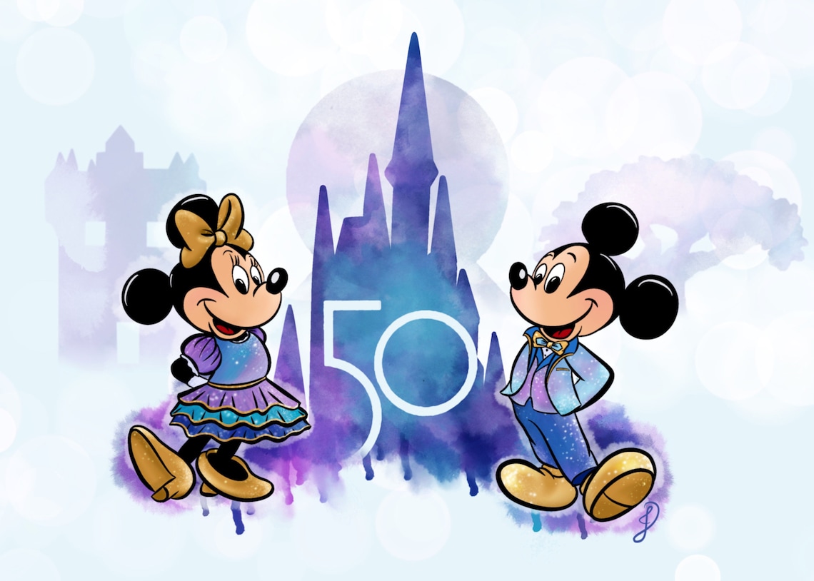 Walt Disney World 50th Anniversary Mickey and Minnie Mouse | Etsy