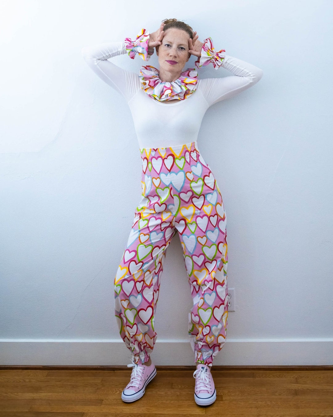 Heart Print Clown Costume Set, Ruffle Neck, Wristlets - Etsy
