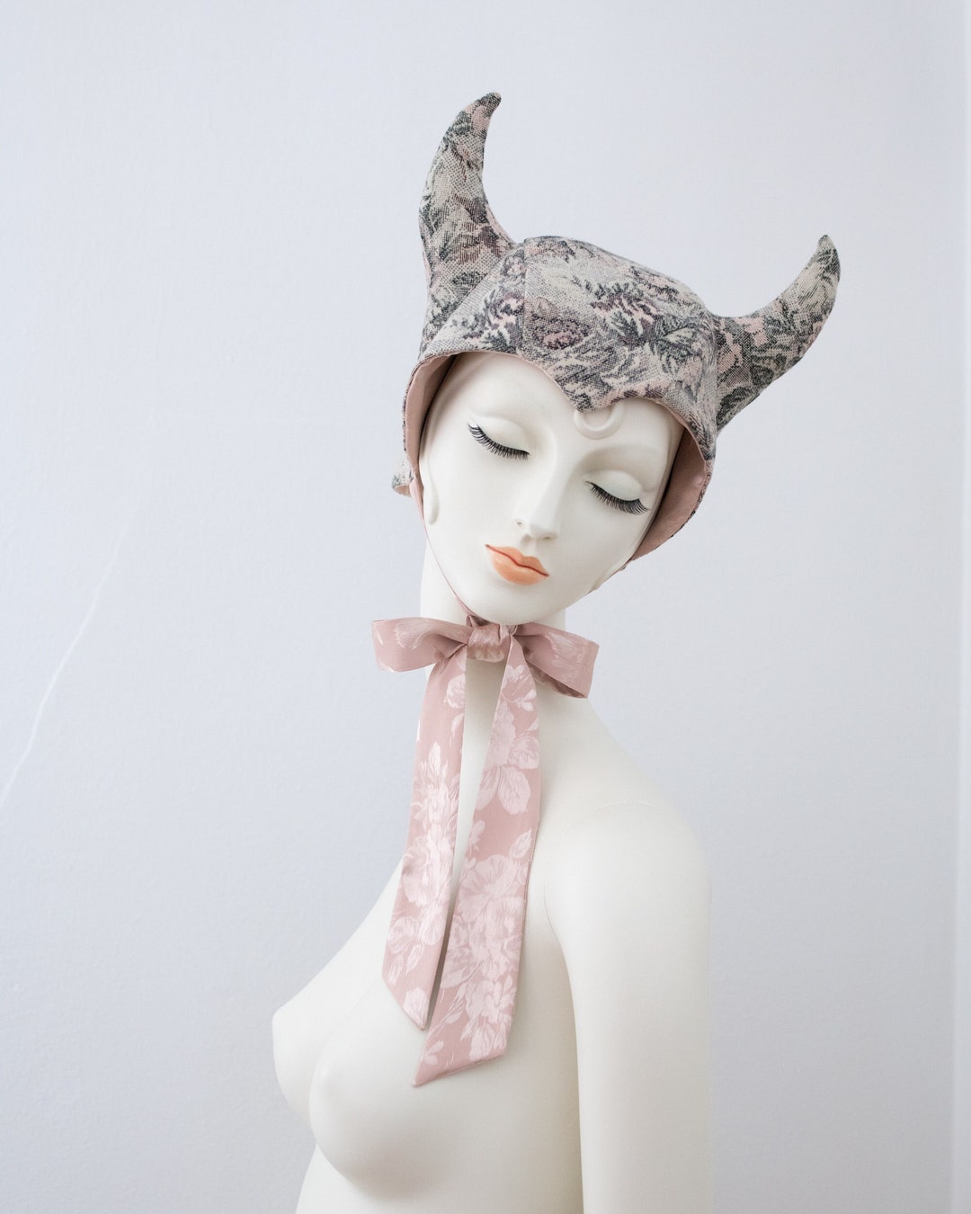 Devil Horn Bonnet Rococo Roses Peach Pink Pastels, Demon Horn Bonnet ...