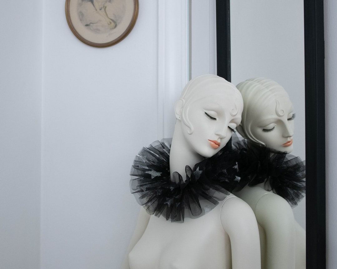 Black Tulle Circus Collar With Silver Stars, Celestial Clown Collar ...