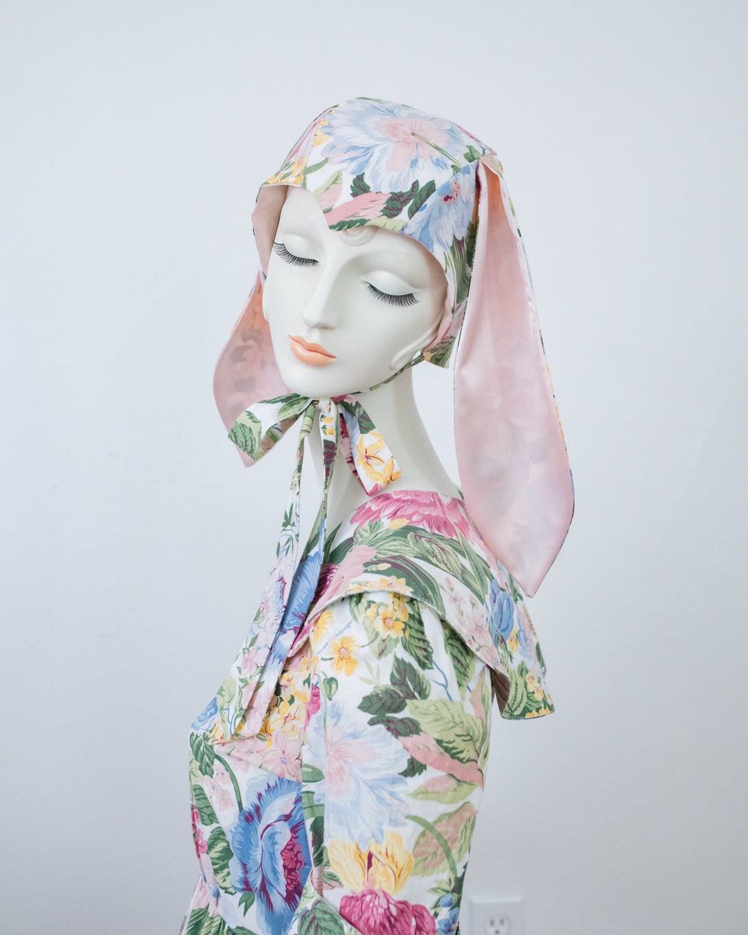 Bunny Bonnet With Matching Floral 90's Collared Dress Size Small 2/4 ...