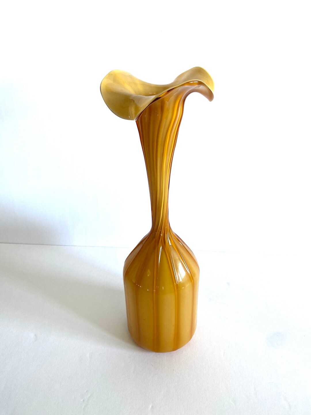 Large Rossini Empoli Fluted Vase Yellow Caramel 1960 Gorgeous! MCM ...