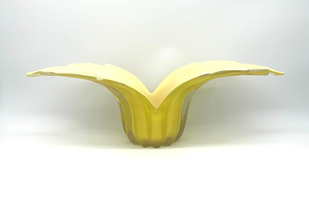 Alfredo Barbini for Weil Winged Yellow & Gold Cased Lattimo Glass Bowl ...