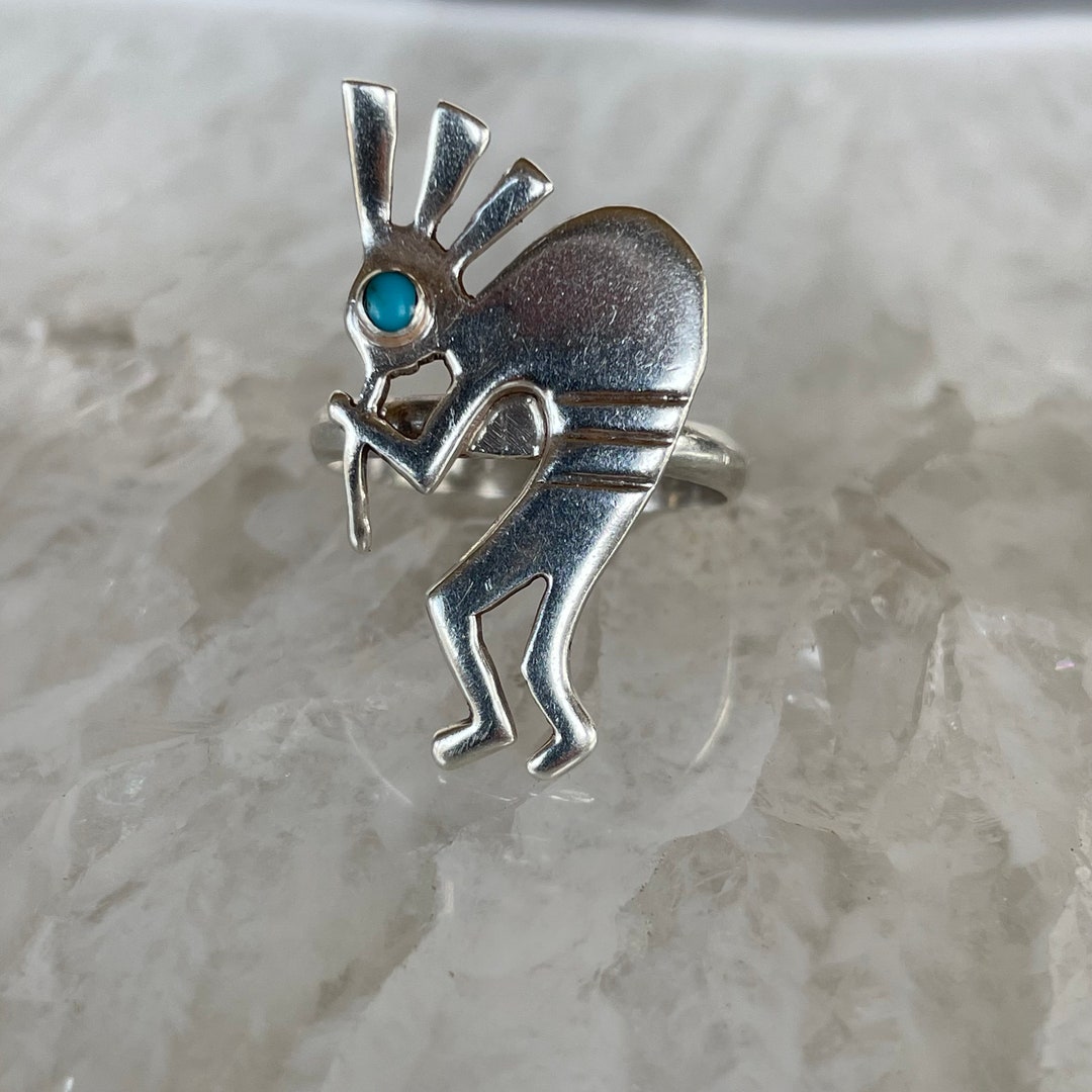 Kokopelli Ring, Sterling Silver, Turquoise, Size 7 1/2 - Etsy